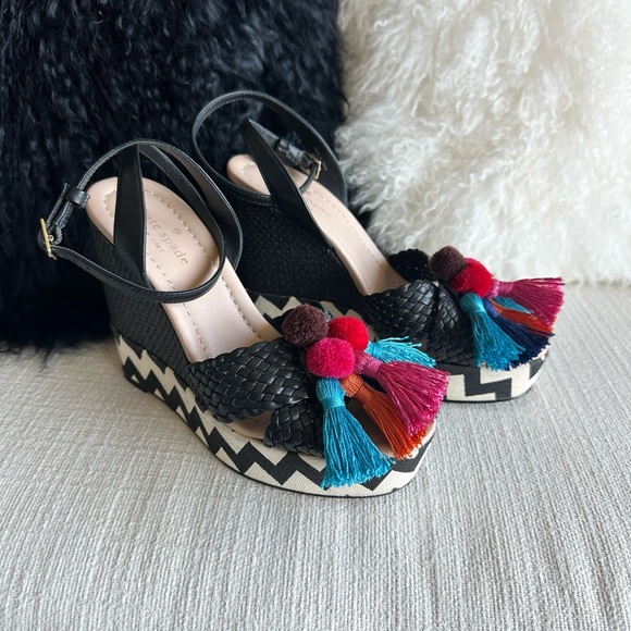 kate spade | Shoes | Stylish Kate Spade Black Wedge Sandals With ...